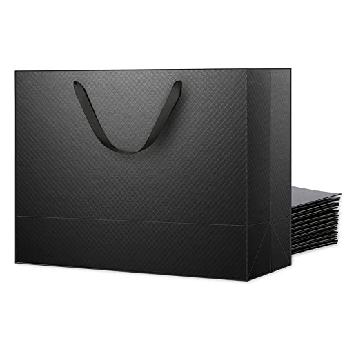 MALICPLUS 12 Extra Large Gift Bags 16x6x12 Inches, Luxury Matte Black Large Gift Bags with Handles for All Occasions (Lattice Texture Finish)