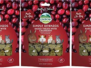 Oxbow 3 Pack of Cranberry Simple Rewards Small Pet Treats, 3 Ounces Each, with Hay