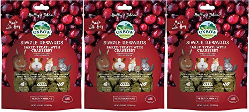 Oxbow 3 Pack of Cranberry Simple Rewards Small Pet Treats, 3 Ounces Each, with Hay