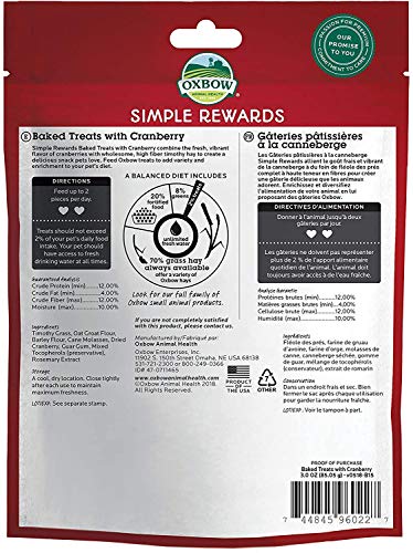 Oxbow 3 Pack of Cranberry Simple Rewards Small Pet Treats, 3 Ounces Each, with Hay