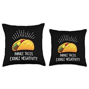 Funny Taco Sayings For Taco Lovers Inhale Exhale Negativity Funny Taco Throw Pillow, 16x16, Multicolor