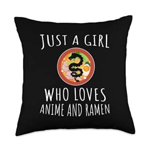 just a girl who loves apparel just a girl who loves anime and ramen bowl japanese noodles throw pillow, 18x18, multicolor