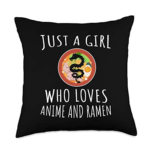 Just a girl who loves Apparel Just a Girl who Loves Anime and Ramen Bowl Japanese Noodles Throw Pillow, 18x18, Multicolor