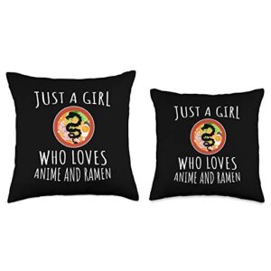 Just a girl who loves Apparel Just a Girl who Loves Anime and Ramen Bowl Japanese Noodles Throw Pillow, 18x18, Multicolor