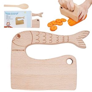 letto & tailor wooden kids knife for cooking, children's safe knives, montessori kitchen tools for toddlers, chopper, cutting fruit and vegetable (for 2-10 years old)