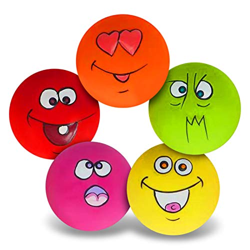 N-S Dog Toy,Squeaky Dog Toys Chewing Durable Teething Latex Rubber Soft Interactive Fetch Play Dog Balls with Funny Face for Puppy Small Medium Pet Dog (5PCS)