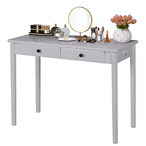 HFG 39 inch Home Writing Desk Dressing Table Vanity Table with 2 Drawers Laptop Workstation Executive Desk Easy to Install Gray