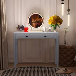 HFG 39 inch Home Writing Desk Dressing Table Vanity Table with 2 Drawers Laptop Workstation Executive Desk Easy to Install Gray