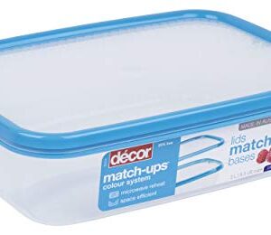 Décor Match-ups Basics Oblong 2L|Food Storage Pantry Container |Ideal for Meal Prep| BPA Free|Dishwasher, Freezer & Microwave Safe, Clear/Blue