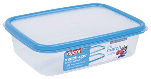 Décor Match-ups Basics Oblong 2L|Food Storage Pantry Container |Ideal for Meal Prep| BPA Free|Dishwasher, Freezer & Microwave Safe, Clear/Blue