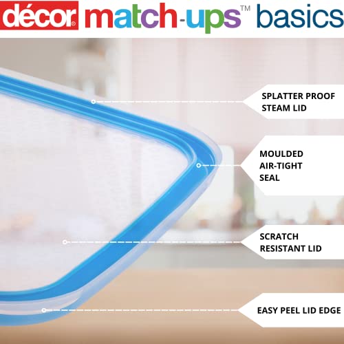 Décor Match-ups Basics Oblong 2L|Food Storage Pantry Container |Ideal for Meal Prep| BPA Free|Dishwasher, Freezer & Microwave Safe, Clear/Blue