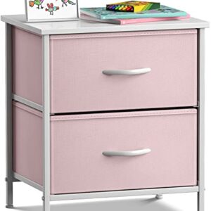 Sorbus Nightstand with 2 Drawers - Kids Bedside Furniture End Table Night Stand - Steel Frame, Wood Top & Easy Pull Fabric Bins - Dresser & Chest for Home, Bedroom Accessories, Office & College Dorm