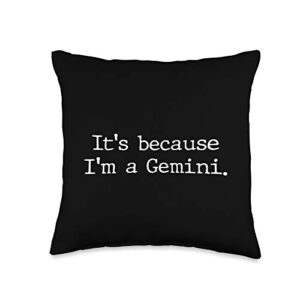 gemini horoscope by design tee company gemini horoscope gifts women girls men zodiac sign astrology throw pillow, 16x16, multicolor