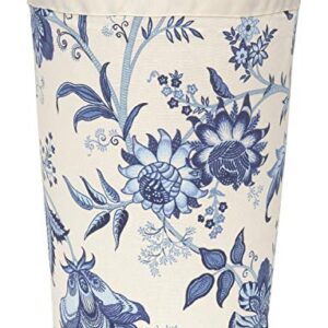 Decorative Bathroom Trash Can Garbage Can, Plastic Round Waste Basket with Washable Cloth Cover, Floral Blue Bathroom Sets 11.75" Tall