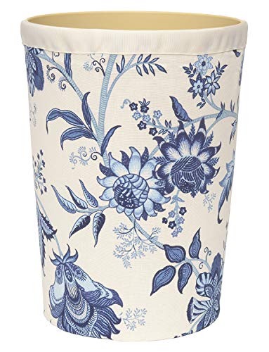 Decorative Bathroom Trash Can Garbage Can, Plastic Round Waste Basket with Washable Cloth Cover, Floral Blue Bathroom Sets 11.75" Tall