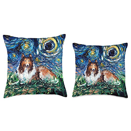 Sagittarius Gallery Standard Rough Collie Starry Night Dog Animal Art by Aja Throw Pillow, 18x18, Multicolor