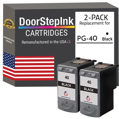 DoorStepInk Remanufactured in The USA Ink Cartridge Replacements for Canon PG-40 PG 40 PG40 Black 2PK for Canon Pixma iP1700 MP150 MP180 MP190 MP470 iP1800 MP160 Fax JX200 Fax-JX210P