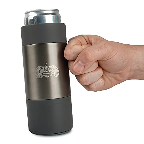 Toadfish Slim Non-Tipping Can Cooler for 12oz Cans - Suction Cup Cooler For Beer & Soda - Stainless Steel Double-Wall Vacuum Insulated Cooler - Sturdy Beverage Holder (Graphite)