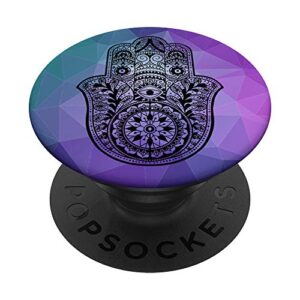 black hamsa hand of fatima teal purple polygon popsockets swappable popgrip