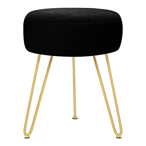 GERANT Multifunctional Vanity Stools - Velvet Round Ottoman Modern Dressing Stool -Upholstered Footrest Stool - Side Table Footstool  with Golden Metal Leg for Living Room, Bedroom (Black)