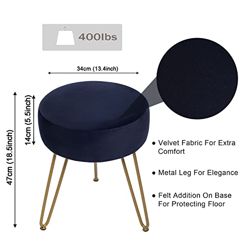 GERANT Multifunctional Vanity Stools - Velvet Round Ottoman Modern Dressing Stool -Upholstered Footrest Stool - Side Table Footstool  with Golden Metal Leg for Living Room, Bedroom (Black)