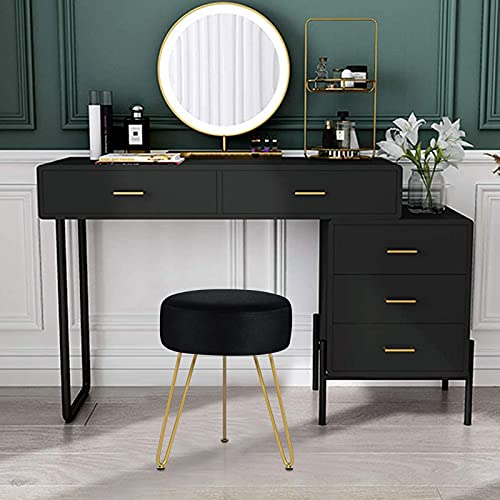 GERANT Multifunctional Vanity Stools - Velvet Round Ottoman Modern Dressing Stool -Upholstered Footrest Stool - Side Table Footstool  with Golden Metal Leg for Living Room, Bedroom (Black)