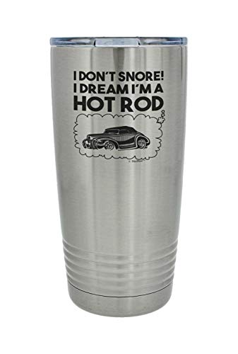 ThisWear Mechanic Gifts I Don't Snore I Dream I'm A Hot Rod 20oz. Stainless Steel Insulated Travel Mug With Lid Silver