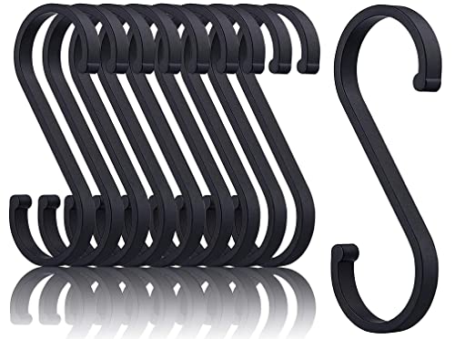 10Pcs S Hook Black S Shaped Hooks Aluminum S Shaped Hooks Heavy Duty S Hanging Hooks Lightweight S Utility Hooks for Pots,Pans,Plants,Cups,Clothes,Towels,Kitchen,Bedroom,Bathroom,Office and Garden