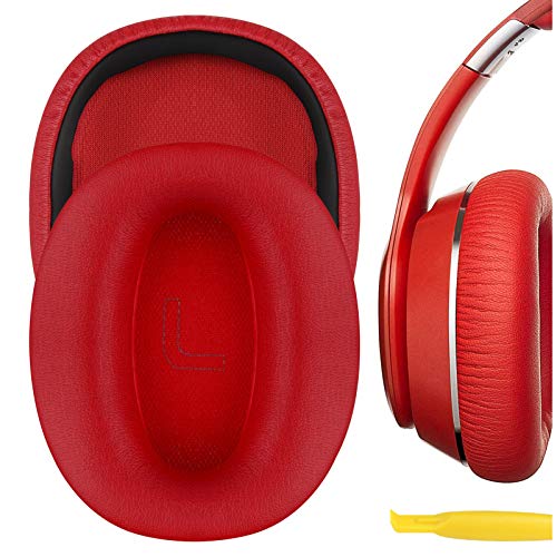 Geekria QuickFit Protein Leather Replacement Ear Pads for Edifier W820BT, W828NB Headphones Ear Cushions, Headset Earpads, Ear Cups Repair Parts (Red)