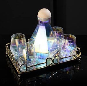 diamond iridescent glass diamond decanter and glasses set, the wine savant rainbow iridescent comes with a diamond decanter 4 whiskey/wine diamond glasses, 1 tray and a perfect box