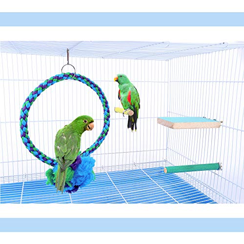 Filhome 4 pcs Bird Parrot Perch Stand Platform, Parrot Rope Swing, Bird Nail File Perch Cage Accessories for Parakeets Cockatiels Conures Love Birds