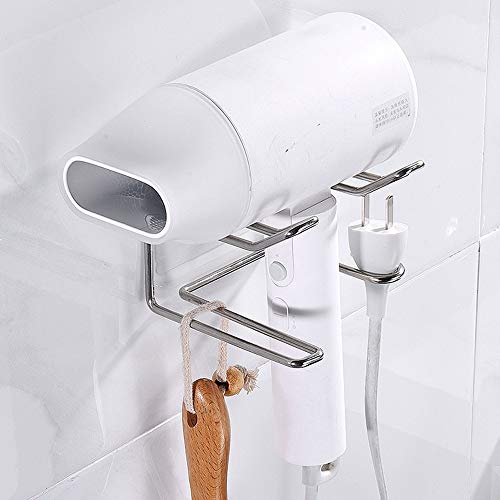 Wall Mounted Hair Dryer Holder, No Drilling, Stainless Steel Hair Dryer Storage Organizer, Compatible with Most Hair Dryers (Silver)