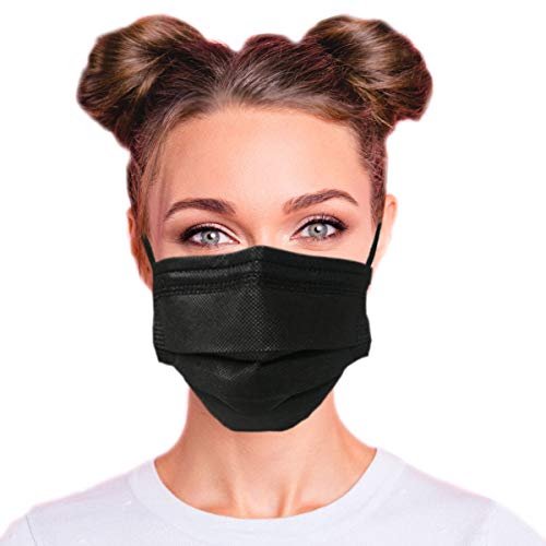 Lutema ASTM Level 3 Disposable 4-Ply Face Mask - Made in USA - Certified by Eurofins and Nelson Labs | 4 Layer Masks with Filtration Efficiency >=98% - Jet Black (50 PCS)