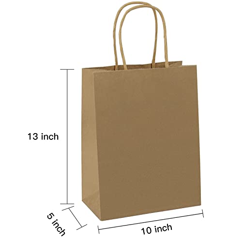 BIOBROWN Gift Bags Paper Bags Bulk with Handles for Birthday Wedding Party Favors - 10 x 5 x 13 inch - 25pcs - Kraft