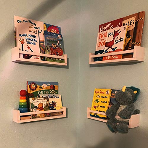 CRAZYMOTO 4 Pack Kids Bookshelf Naturel Wood Floating Nursery Bookshelf Wall Shelves, Baby Kid's Nursery Room Decor,Bathroom, Kitchen Spice Rack, or Book Shelf Organizer Cosmetic Storage