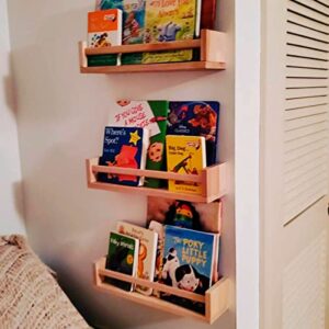 CRAZYMOTO 4 Pack Kids Bookshelf Naturel Wood Floating Nursery Bookshelf Wall Shelves, Baby Kid's Nursery Room Decor,Bathroom, Kitchen Spice Rack, or Book Shelf Organizer Cosmetic Storage