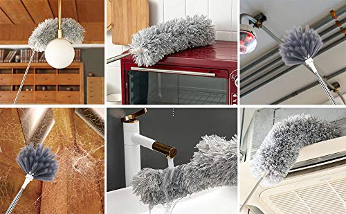 Uwilowe Microfiber Duster with Extension Pole 30 to 100"(Stainless Steel), Ceiling Fan Duster with 2 Replacement Cleaning Heads, Extendable Long Dusters for Cleaning Furniture, Vents, Car