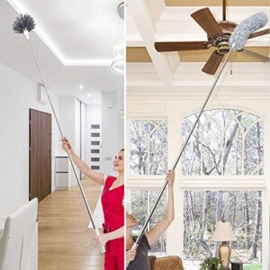 Uwilowe Microfiber Duster with Extension Pole 30 to 100"(Stainless Steel), Ceiling Fan Duster with 2 Replacement Cleaning Heads, Extendable Long Dusters for Cleaning Furniture, Vents, Car