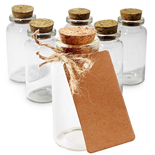 Mini Glass Bottles with Cork Stoppers, Mini Vials Cork, Tiny Glass Jars for Favors Wedding Party Supplies DIY Crafts, Baby Shower Favors, School Projects (12)