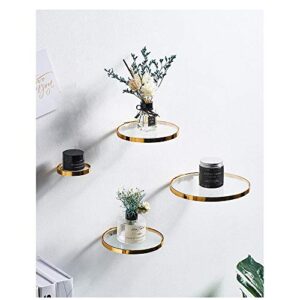 Floating Shelves Wall Mounted, Circular Wall Hanging Iron and Glass Golden Shelf, Home Decoration Accessories Wall Decor, for Bedroom, Living Room, Bathroom, Kitchen, Office