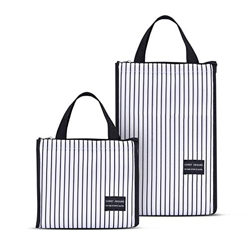 Pack of 2 Insulated Lunch Bag for Women Men, Stylish Lunch Tote Bag, Medium + Large Handbag with Zipper Lunch Box for Work, School, Shopping