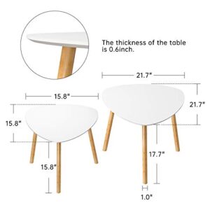 Bamboo White Nesting End Table - Side Tables Living Room Tables, Nesting Tables Set of 2 Small Coffee Table, Modern Minimalist Triangle Center Table for Sofa Bedside Bedroom Apartment Ofiice