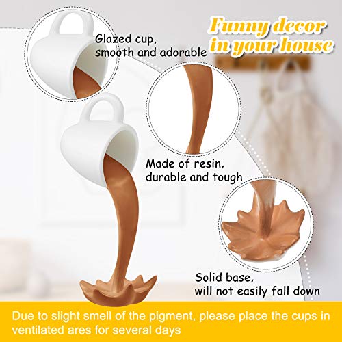 Jetec 2 Pieces Floating Coffee Cups Coffee Bar Accessories Magic Pouring Spilling Splash Coffee Mugs Sculpture Funny Art Decoration for Home Office Kitchen, Present for Coffee Lover (Cream, Brown)