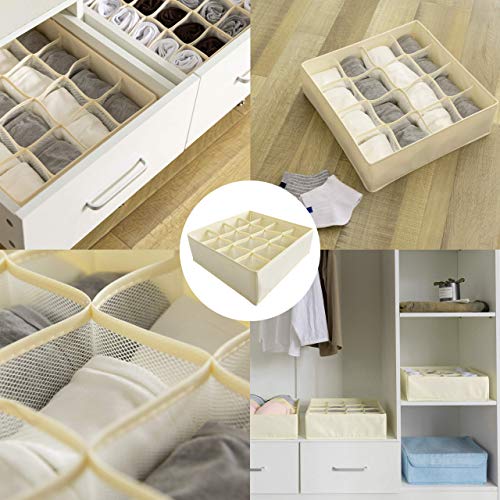 Libeder 2 Pack Socks Underwear Drawer Organizer Divider, 16 Cell Collapsible Cabinet Closet Organizer Storage Boxes for Clothes, Socks, Lingerie, Underwear, Ties, Beige