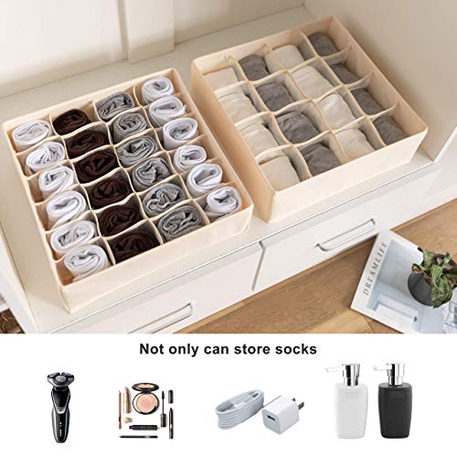 Libeder 2 Pack Socks Underwear Drawer Organizer Divider, 16 Cell Collapsible Cabinet Closet Organizer Storage Boxes for Clothes, Socks, Lingerie, Underwear, Ties, Beige