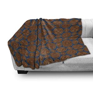 Ambesonne Mandala Throw Blanket, Abstract Circles Oriental Simple Round Ornament, Flannel Fleece Accent Piece Soft Couch Cover for Adults, 50" x 70", Night Blue Burgundy