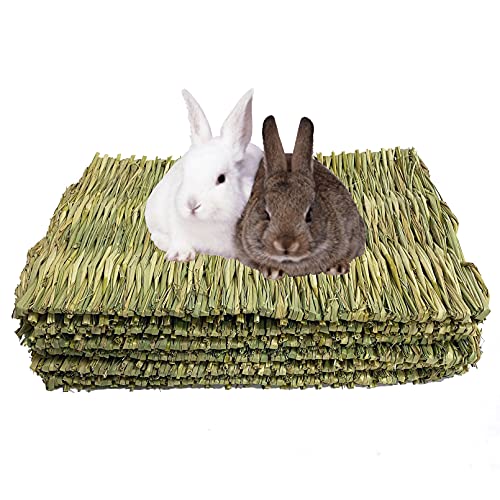 kathson 6 PCS Rabbit Large Grass Mat Natural Grass Woven Mat Rabbits Chew Toys Grass Bedding Nest for Small Animal Bunny Rabbit Guinea Pigs Hamster Chinchillas Puppy Biddy Sleeping Chewing