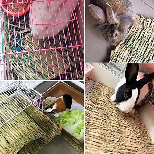 kathson 6 PCS Rabbit Large Grass Mat Natural Grass Woven Mat Rabbits Chew Toys Grass Bedding Nest for Small Animal Bunny Rabbit Guinea Pigs Hamster Chinchillas Puppy Biddy Sleeping Chewing