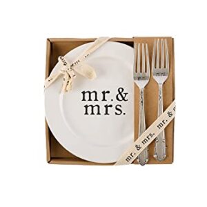 Mud Pie Mrs. Cake Set, plate 8" dia | fork 8", White