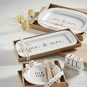 Mud Pie Mrs. Cake Set, plate 8" dia | fork 8", White